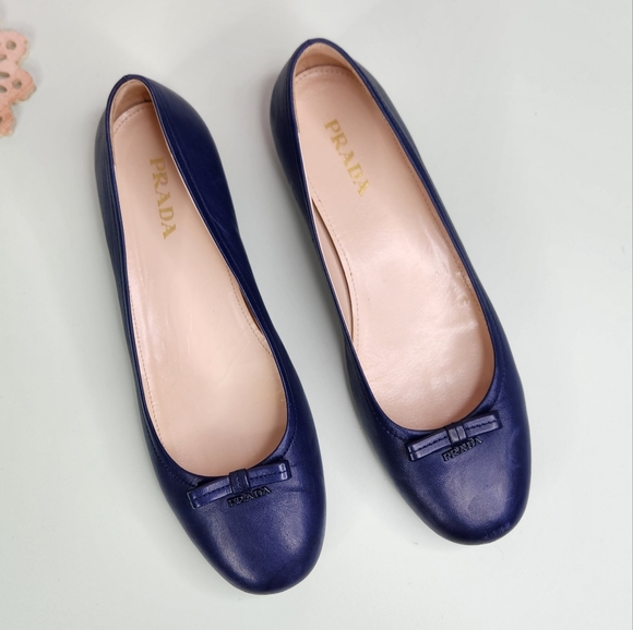 Prada | Shoes | Prada Royal Nappa Leather Bow Ballet Flat | Poshmark